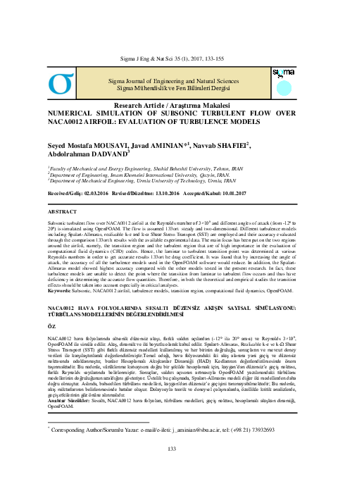 (PDF) Numerical Simulation of Subsonic Turbulent Flow Over NACA0012 Airfoil: Evaluation of ...