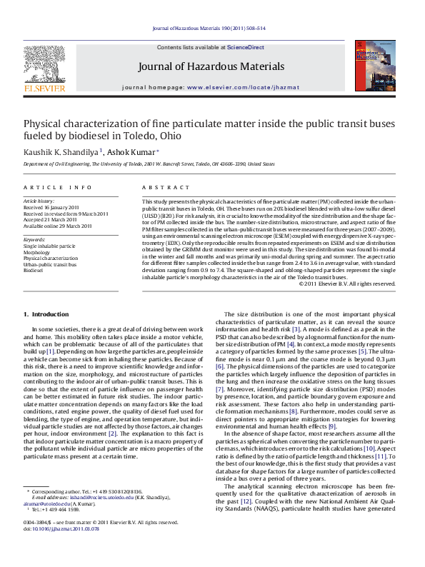 (PDF) Physical characterization of fine particulate matter inside the ...