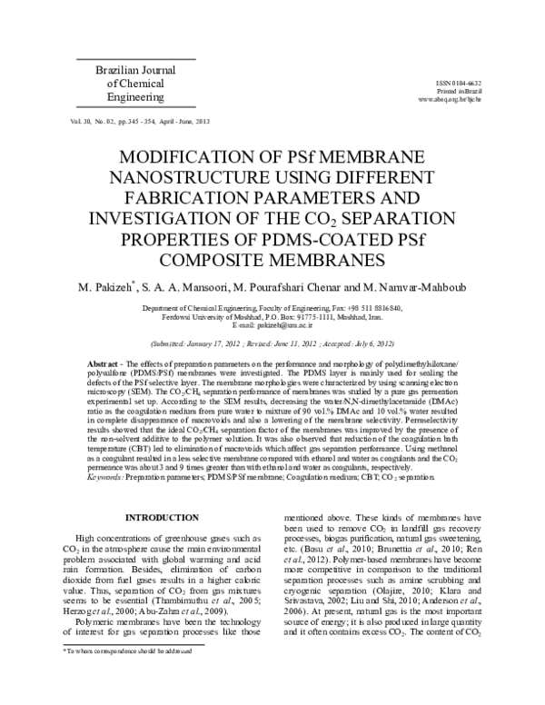(PDF) Modification of PSf membrane nanostructure using different ...