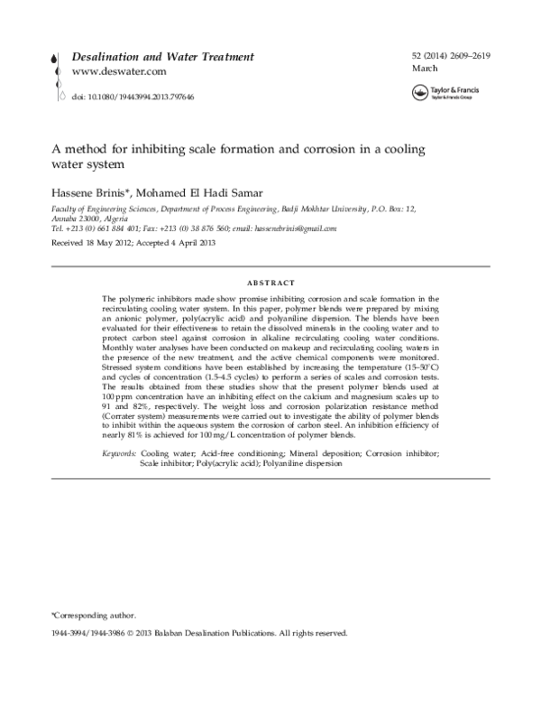 (PDF) A method for inhibiting scale formation and corrosion in a ...