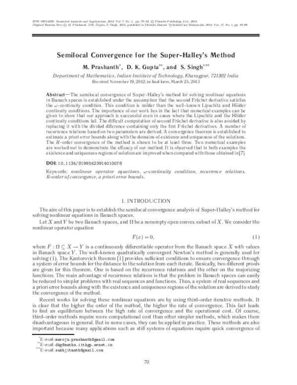 (PDF) Semilocal convergence for the Super-Halley’s method