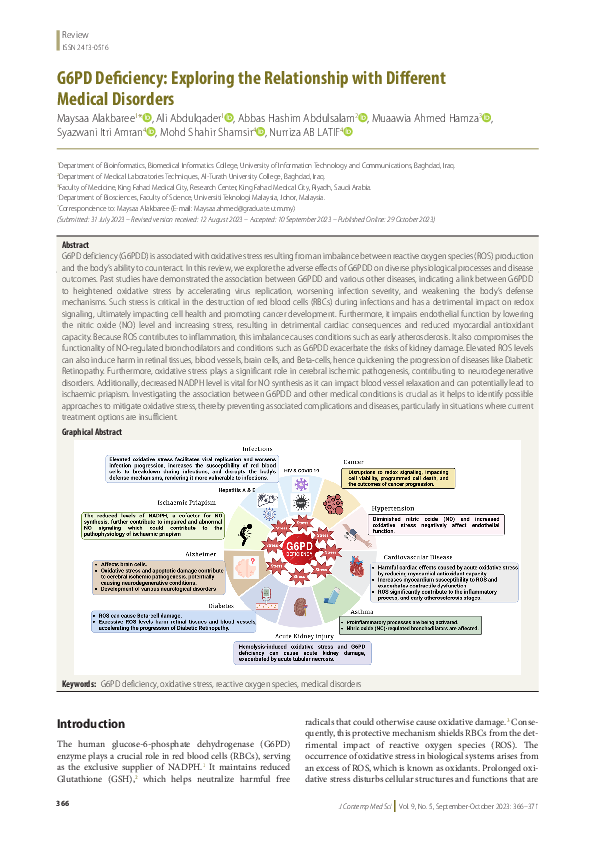 (PDF) G6PD Deficiency: Exploring the Relationship with Different ...