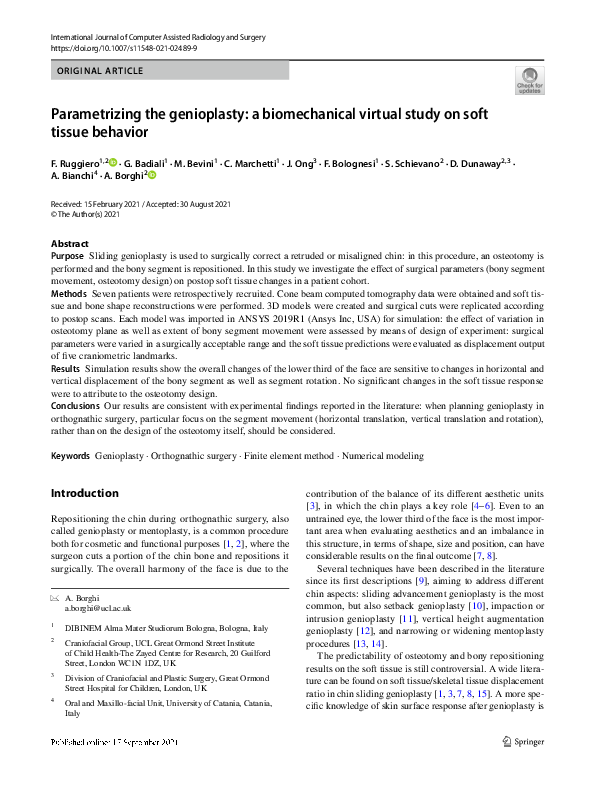 (PDF) Parametrizing the genioplasty: a biomechanical virtual study on soft tissue behavior