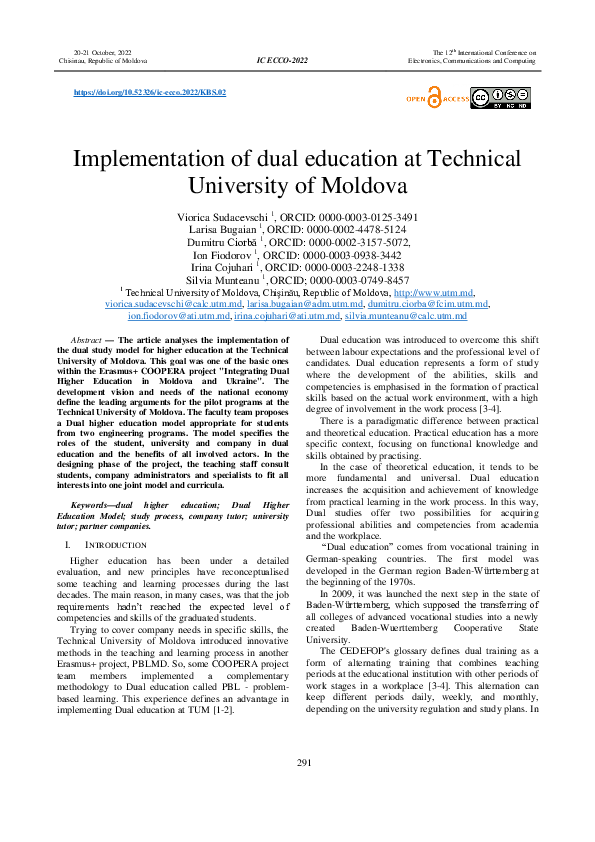 (PDF) Implementation of dual education at Technical University of Moldova