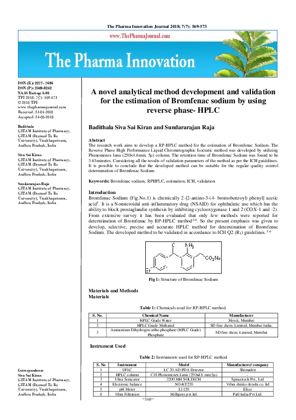 Pdf A Novel Analytical Method Development And Validation For The Estimation Of Bromfenac