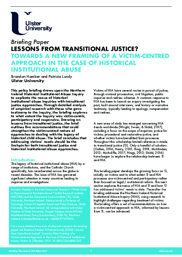 (PDF) Policy Brief: Lessons from Transitional Justice?:Toward a New ...