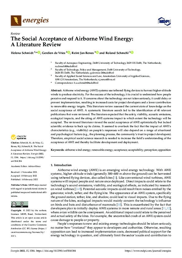 (PDF) The Social Acceptance of Airborne Wind Energy: A Literature Review