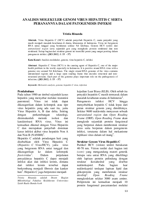 (PDF) Analisis Molekuler Genom Virus Hepatitis C Serta Peranannya Dalam ...
