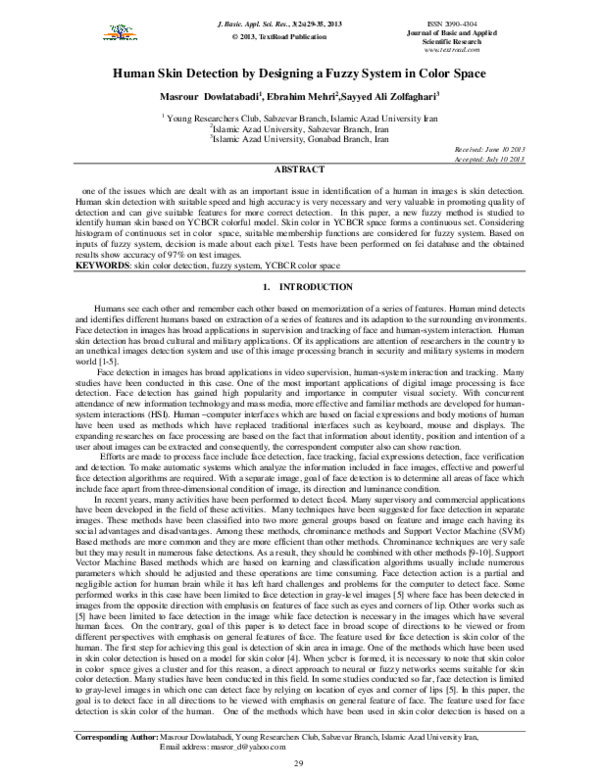 (PDF) Human Skin Detection by Designing a Fuzzy System in Color Space