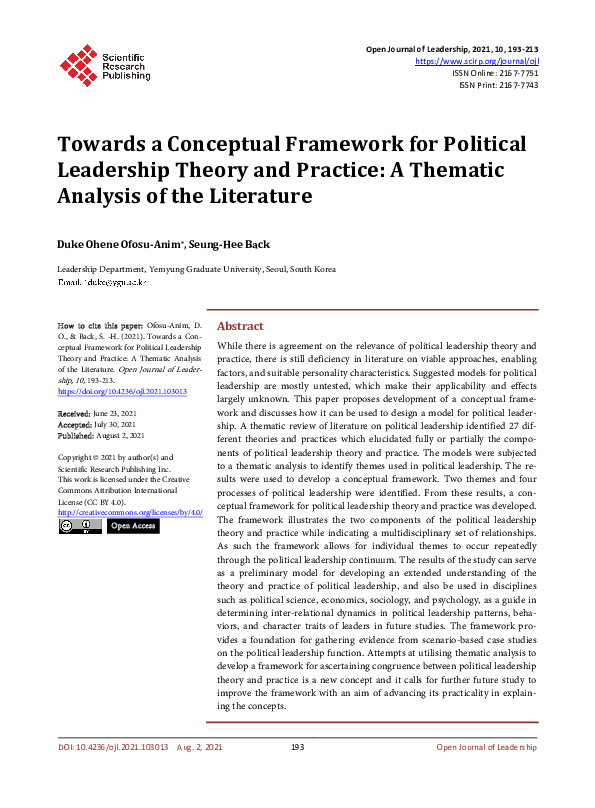 (PDF) Towards a Conceptual Framework for Political Leadership Theory ...