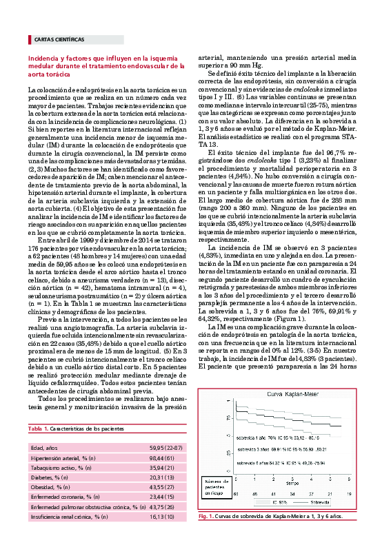 (PDF) Incidencia y factores que influyen en la isquemia medular durante ...