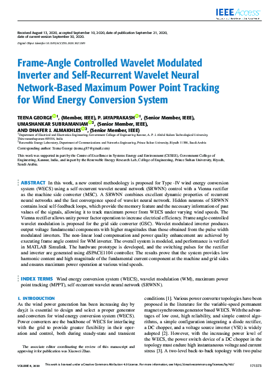 Pdf Frame Angle Controlled Wavelet Modulated Inverter And Self Recurrent Wavelet Neural