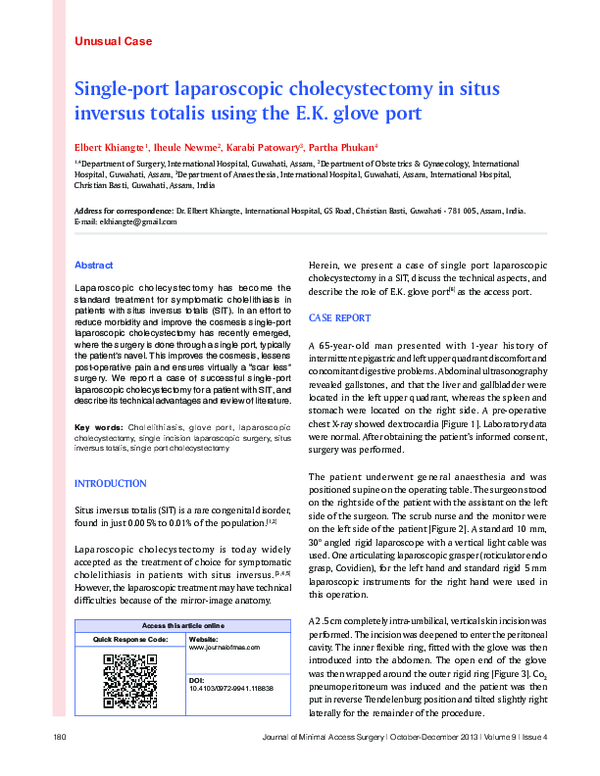 (PDF) Single-port laparoscopic cholecystectomy in situs inversus totalis using the E.K. glove port