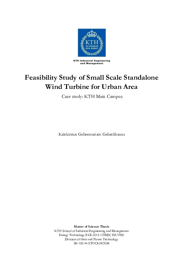 (PDF) Feasibility Study of Small Scale Standalone Wind Turbine for Urban Area : Case study: KTH ...