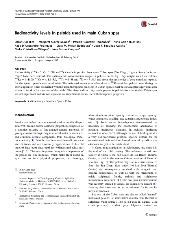 (PDF) Radioactivity levels in peloids used in main Cuban spas | Oscar ...