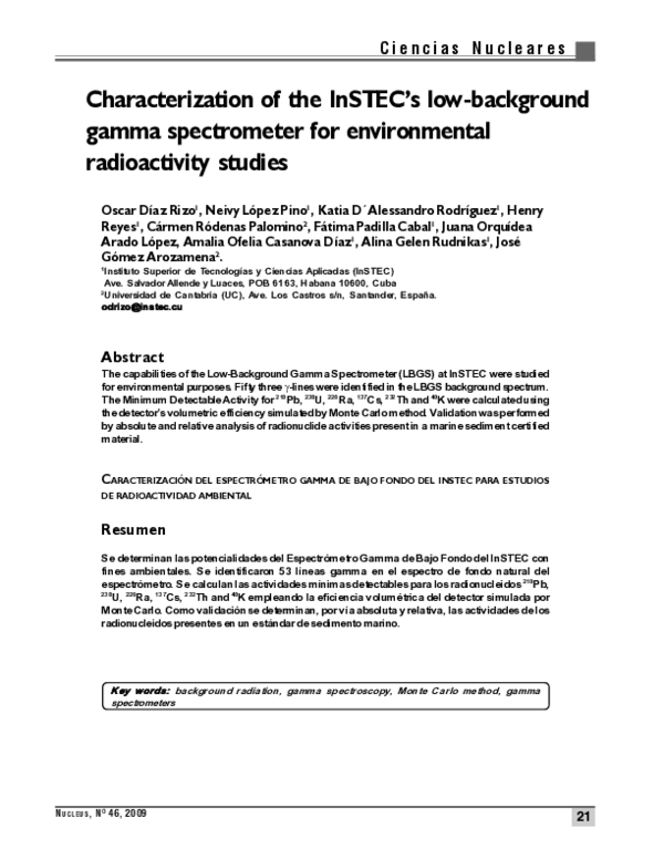 (PDF) Characterization of the InSTEC’s low-background gamma ...