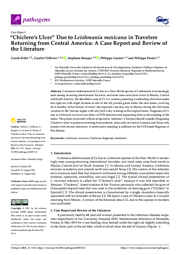 (PDF) “Chiclero’s Ulcer” Due to Leishmania mexicana in Travelers ...