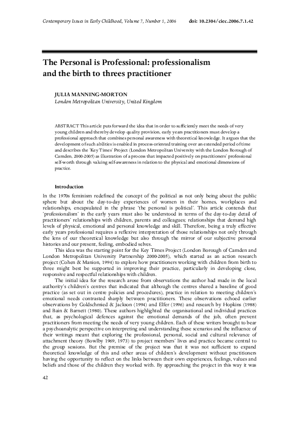 (PDF) The Personal is Professional: Professionalism and the Birth to ...