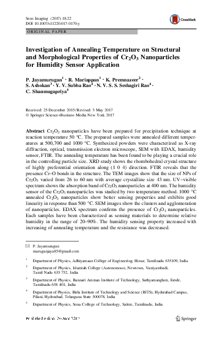 (PDF) Investigation of Annealing Temperature on Structural and ...