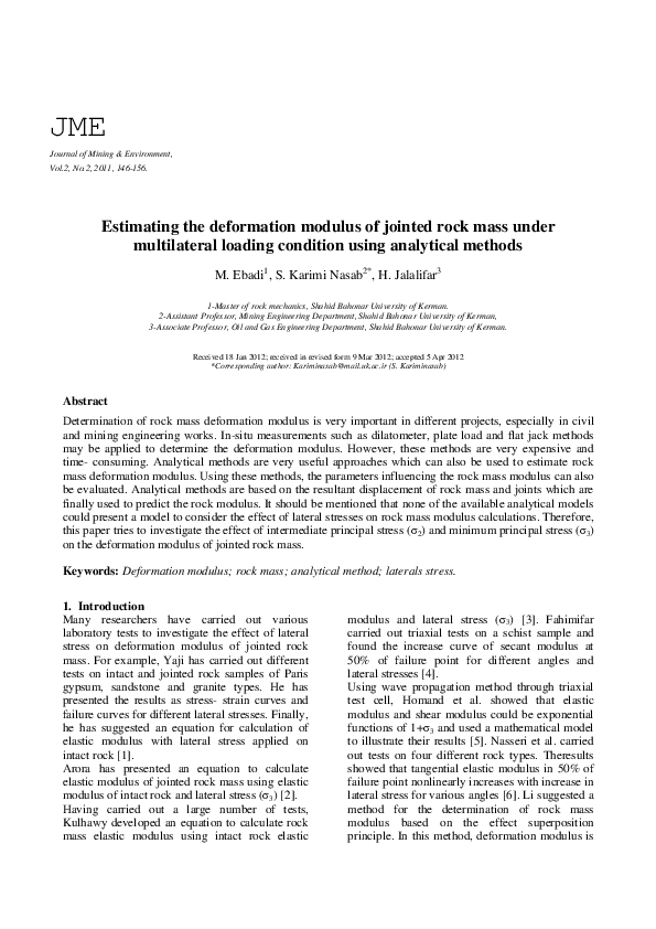 (PDF) Estimating the deformation modulus of jointed rock mass under multilateral loading ...