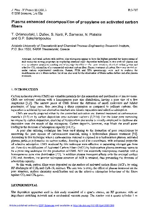 (PDF) Plasma enhanced decomposition of propylene on activated carbon fibers