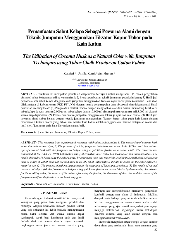 (PDF) Pemanfaatan Sabut Kelapa Sebagai Pewarna Alami dengan Teknik ...