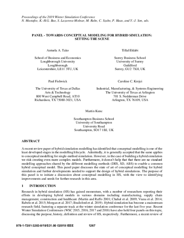 (PDF) Panel - Towards Conceptual Modeling for Hybrid Simulation: Setting the Scene