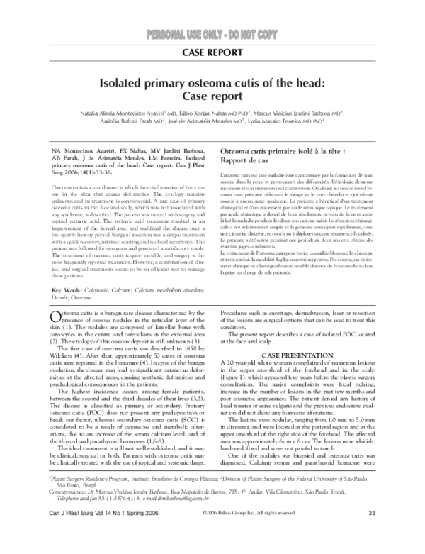 (PDF) Isolated Primary Osteoma Cutis of the Head