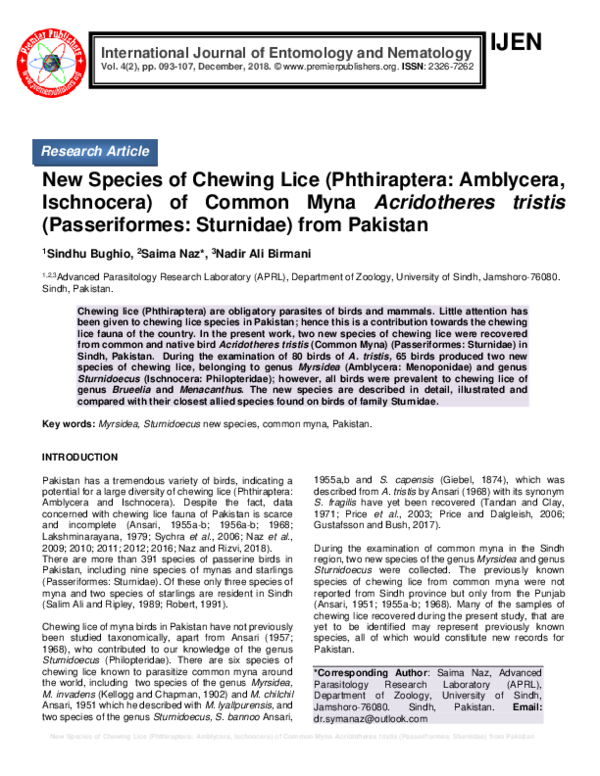 (PDF) New Species of Chewing Lice (Phthiraptera: Amblycera, Ischnocera ...