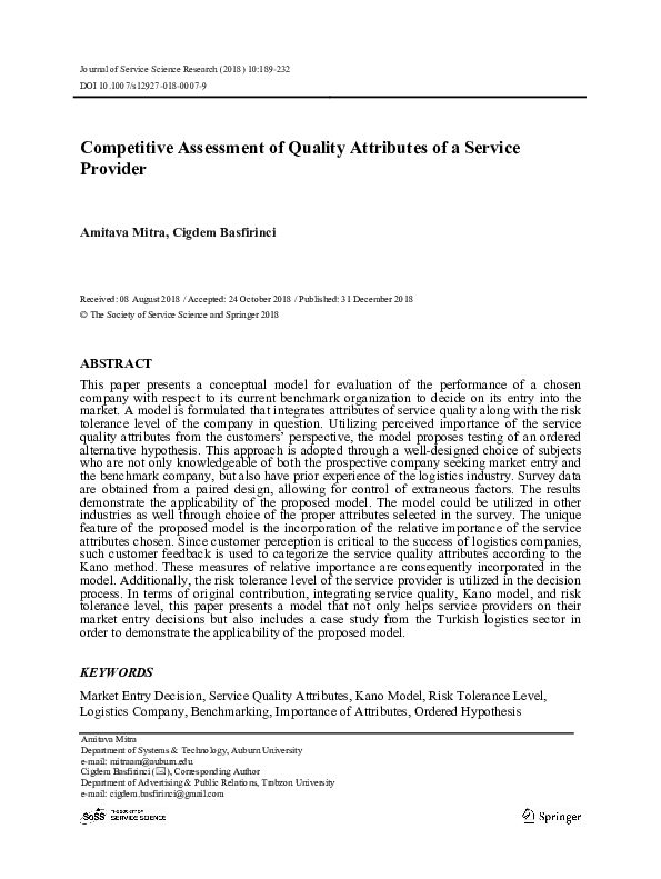 (PDF) Competitive Assessment of Quality Attributes of a Service Provider