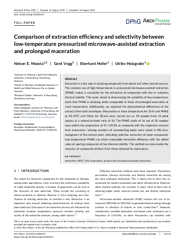 (PDF) Comparison of extraction efficiency and selectivity between low‐temperature pressurized ...