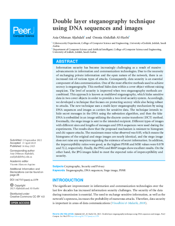 (PDF) Double layer steganography technique using DNA sequences and images