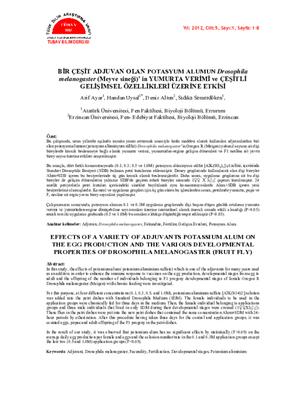 (PDF) Bi̇r Çeşi̇t Adjuvan Olan Potasyum Alumun Drosophi̇la Melanogaster ...