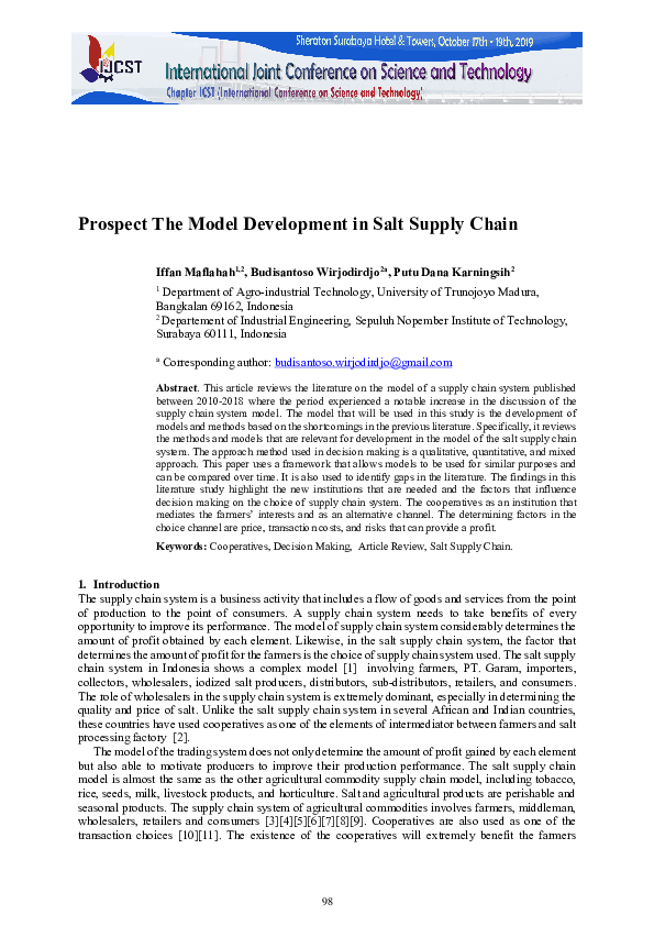 (PDF) Prospect The Model Development in Salt Supply Chain