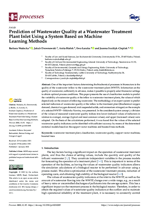 (PDF) Prediction of Wastewater Quality at a Wastewater Treatment Plant ...