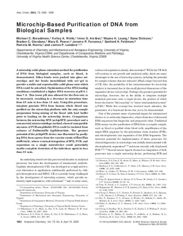 (PDF) Microchip-Based Purification of DNA from Biological Samples ...