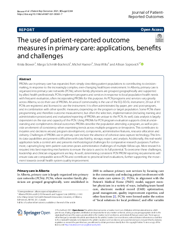 (PDF) The use of patient-reported outcome measures in primary care ...