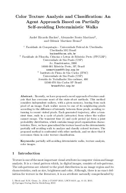 (PDF) Color Texture Analysis and Classification: An Agent Approach Based on Partially Self ...