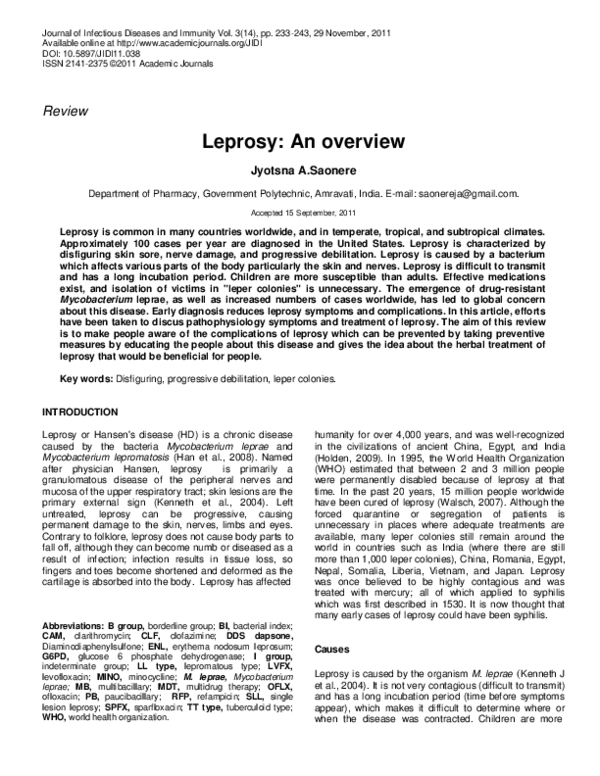 (PDF) Leprosy: An overview