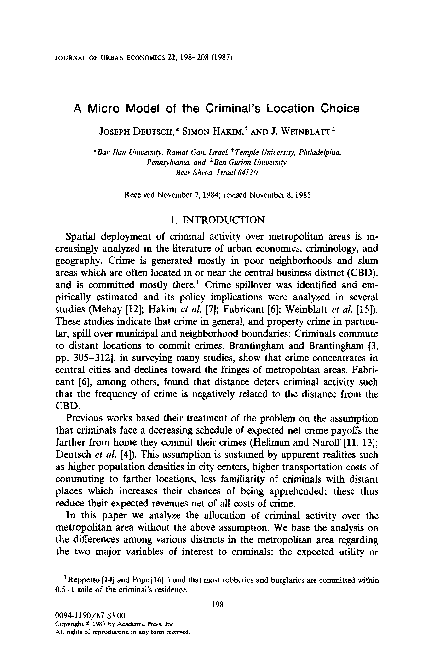 (PDF) A micro model of the criminal's location choice