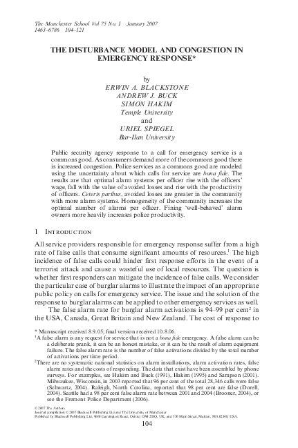 (PDF) The Disturbance Model and Congestion in Emergency Response ...