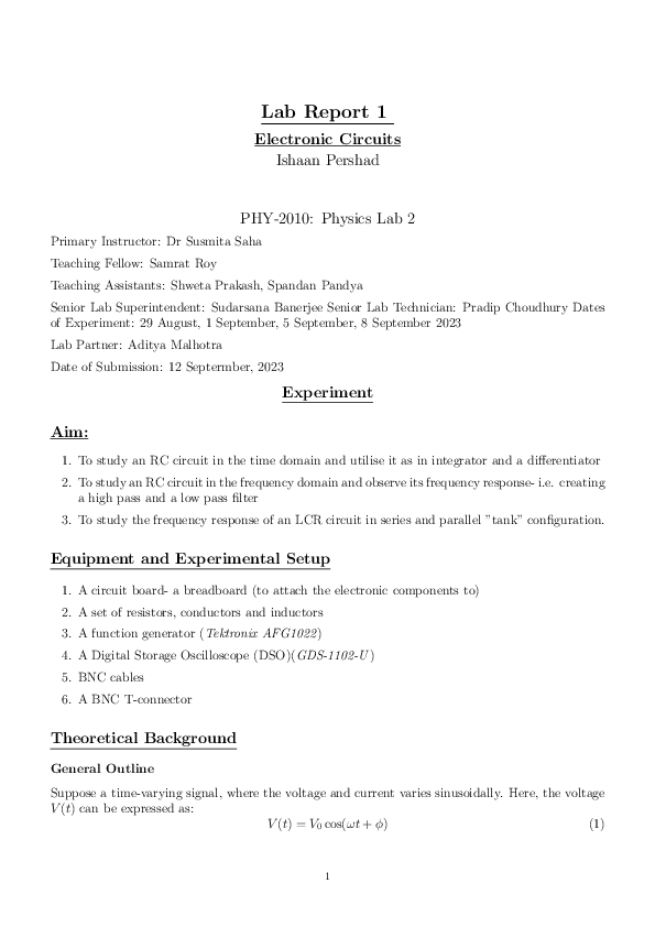 (PDF) Electronics Circuit Undergraduate Physics Lab Report
