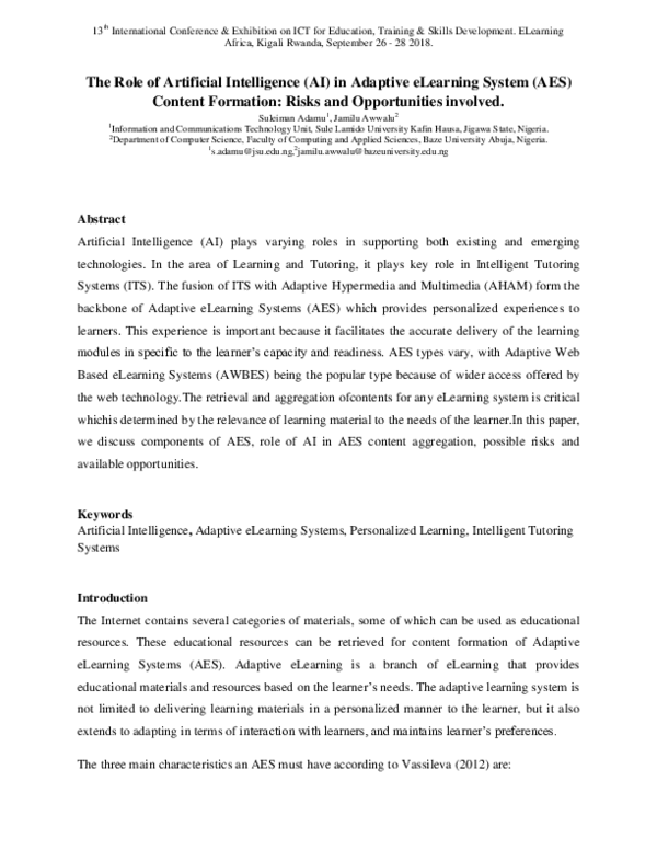 (PDF) The Role of Artificial Intelligence (AI) in Adaptive eLearning ...