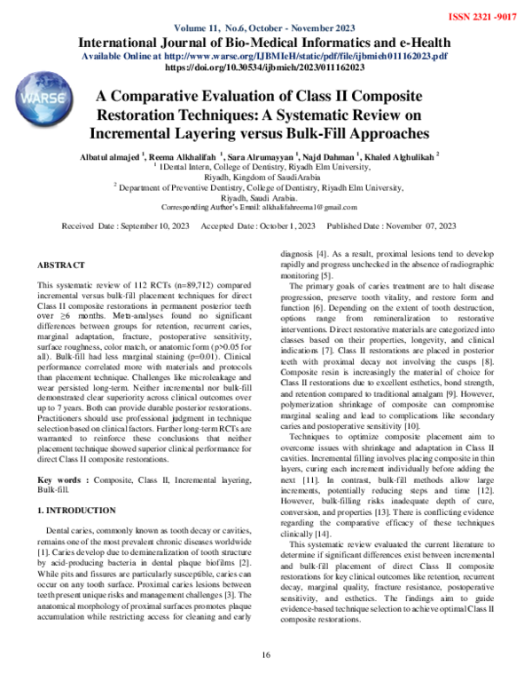 Pdf A Comparative Evaluation Of Class Ii Composite Restoration Techniques A Systematic Review