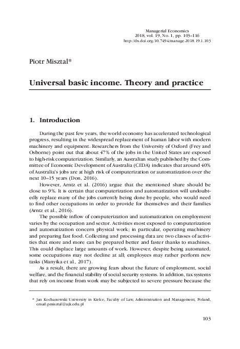 (PDF) Universal basic income. Theory and practice