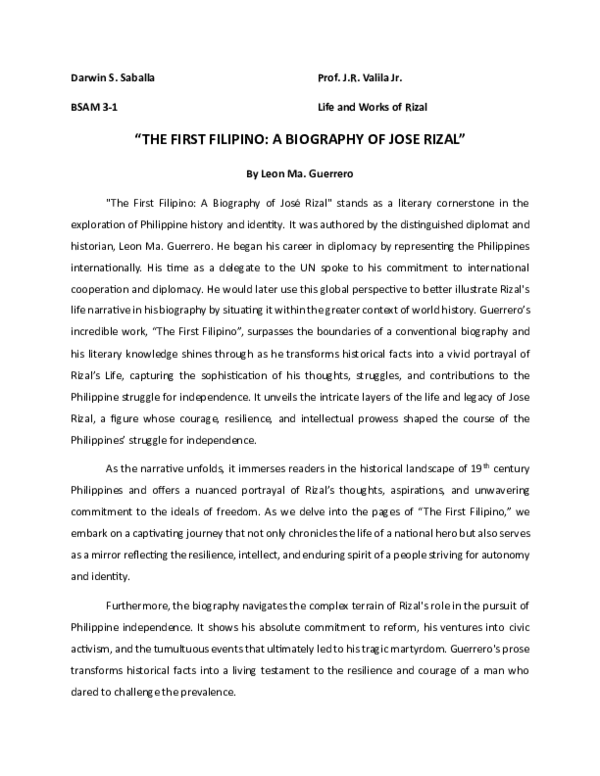 (PDF) A Critical Paper about "THE FIRST FILIPINO: A BIOGRAPHY OF JOSE ...