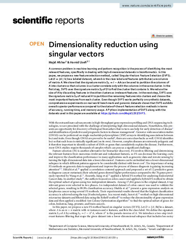 (PDF) Dimensionality reduction using singular vectors