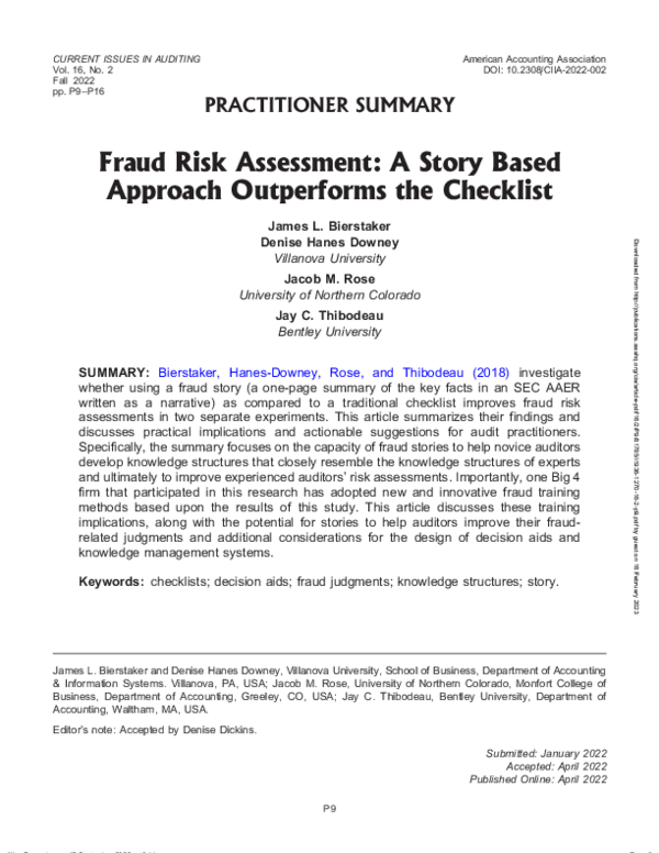 (PDF) Fraud Risk Assessment: A Story Based Approach Outperforms the ...