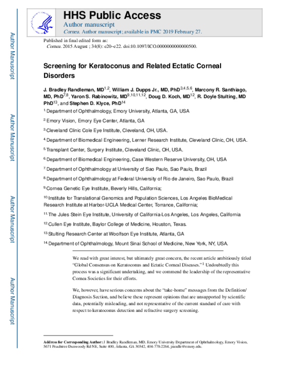 (PDF) Screening for Keratoconus and Related Ectatic Corneal Disorders