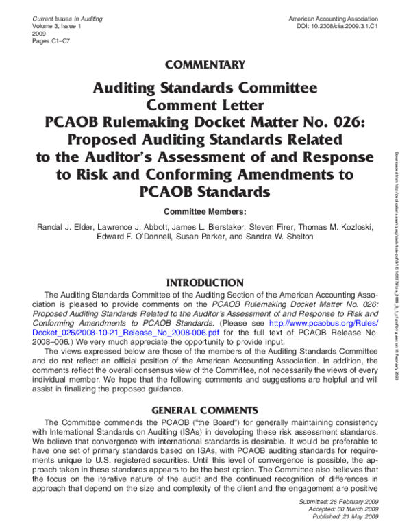 (PDF) Auditing Standards Committee Comment Letter Proposed Statement on ...